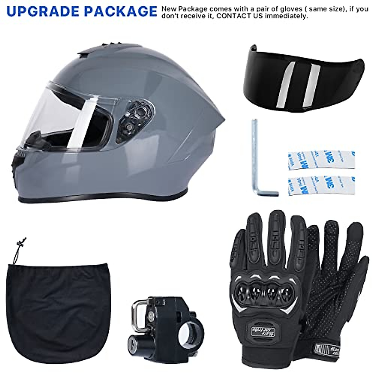 Full Face Motorcycle Street Bike Helmet with Motorcycle Gloves for Men and Women + 2 Visors DOT Model and Helmet Lock for BMX ATV MTB Riding, Road Racing, Cycling (MH-Dark Grey, X-Large)