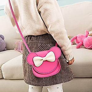 Ondeam Little Mouse Ear Bow Crossbody Purse,PU Shoulder Handbag for Kids Girls Toddlers(Rose Pink)