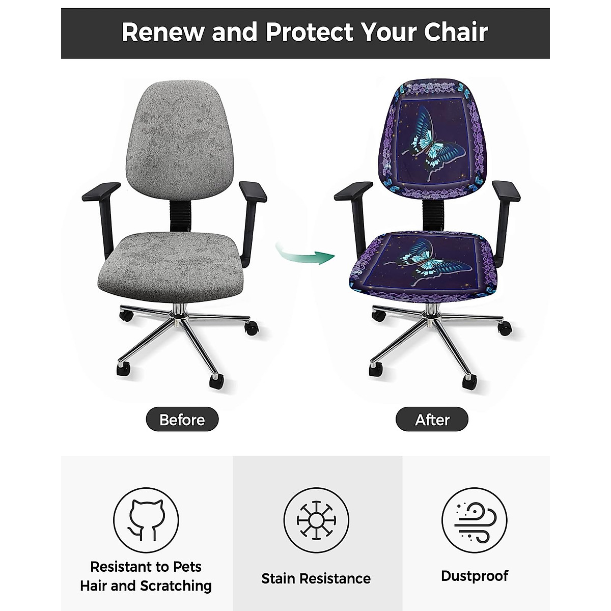 Big buy store Office Chair Cover Butterfly Protective Stretchable Universal Computer Chair Covers Purple Starry Sky Starlight Stretch Rotating Chair Slipcover