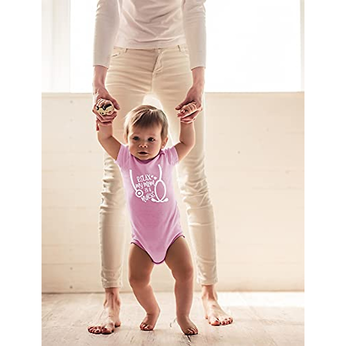 CBTwear Relax My Mom Is A Nurse - Best Mommy Ever - Future Nurse - Stay Calm - Cute Infant One-Piece Baby Bodysuit (6 Months, Pink)