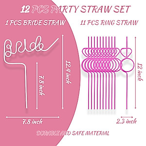 Bachelorette Party Decorations Straws Set 12 Pcs, Vulgbunee Bride Party Supplies,11 Diamond Ring (Pink) and 1 Bride Straw (White)