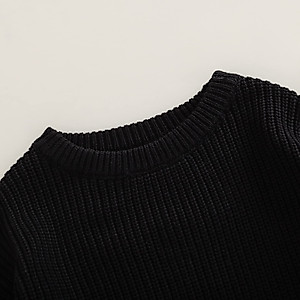 Merqwadd Baby Sweater Boy Girl Winter Clothes Knit Oversize Romper Warm Crewneck Long Sleeve Top Onesie for Toddlers (Black,0-3 Months)