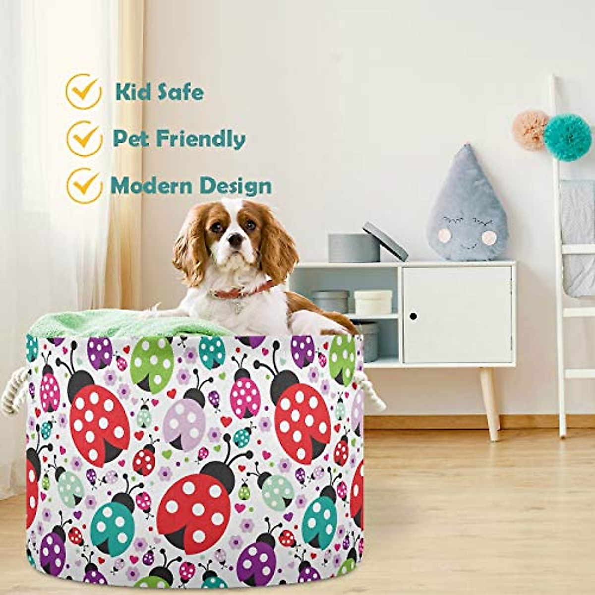 visesunny Cute Ladybug Polka Dot Laundry Baskets Fabric Storage Bin Storage Box Collapsible Storage Basket Toy Clothes Shelves Basket for Bathroom,Bedroom,Nursery,Closet,Office
