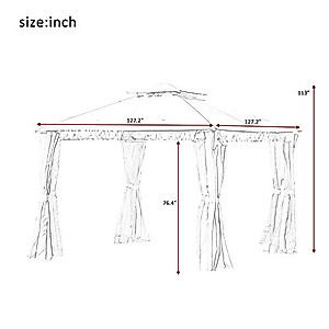 Tensun 10.6x10.6Ft Gazebo, Outdoor BBQ Gazebo Tent with UV Protection/Easy Assembly, Outdoor Canopy Tent with Mosquito Netting for Family Parties Outdoor Activities, Beige