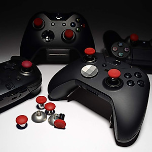 eXtremeRate 8 in 1 Metal Magnetic Red Thumbsticks Analogue Joysticks Replacement Repair Kits for Xbox One S X Elite PS4 Slim Pro Controller with T8H Cross Screwdrivers