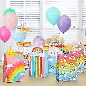 24 Pack Rainbow Present Bags Rainbow Birthday Candy Bags with Handles Goodie Treat Rainbow Gift Bags Colorful Cloud Paper Gift Wrap Bags for Girl Boy Kid Baby Shower Supplies, 8.27 x 5.91 x 3.15 Inch