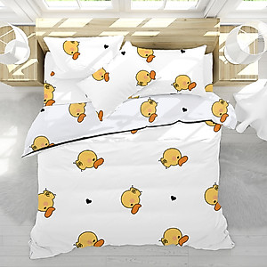 Peripus Duvet Cover Queen Size Bedding Sets – 4 Piece Machine Wash Bed Set with 1 Duvet Cover, 1 Bed Sheet & 2 Pillow Case, Polyester Fabric for All Seasons (Happy Duck)