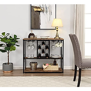 CIATRE Wine Rack Table, Wine Rack Kitchen Bar 3 Tier Storage Rack, Wooden Wine Cabinet Wine Cabinet with Bottle Rack and Glass Rack for Home Kitchen Dining Room, 40 Inch