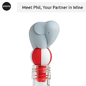 OTOTO Phil - Wine Stopper - Keep Wine Fresh with Reusable Wine Bottle Stoppers - Replace Wine Cork with BPA free Silicone Wine Plug - Fits Standard Sized Wine Bottles - Air tight - 3.6 x 1.6 x 2 inch