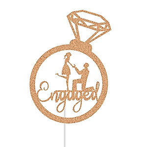 Engaged Cake Topper Proposal Party Decor Diamond Ring Bride and Groom Engagement Party Decorations Rose Gold Glitter