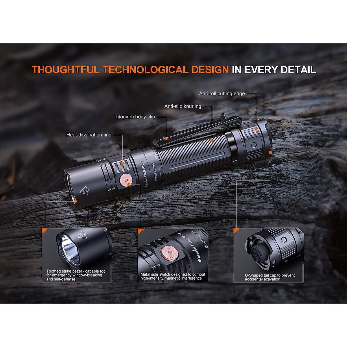 Fenix PD36R V2.0 1700 Lumen Rechargeable Flashlight, USB-C Tactical Duty Light with Battery, and LumenTac Organizer
