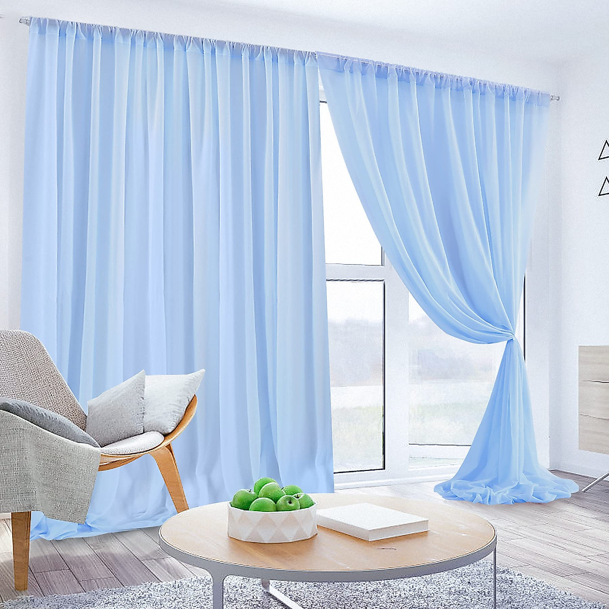 Baby Blue Backdrop Curtain for Parties Baby Blue Chiffon Sheer Fabric Drape Wedding Arch Backdrop for Birthday Party Photo Baby Shower 10ft x 7ft