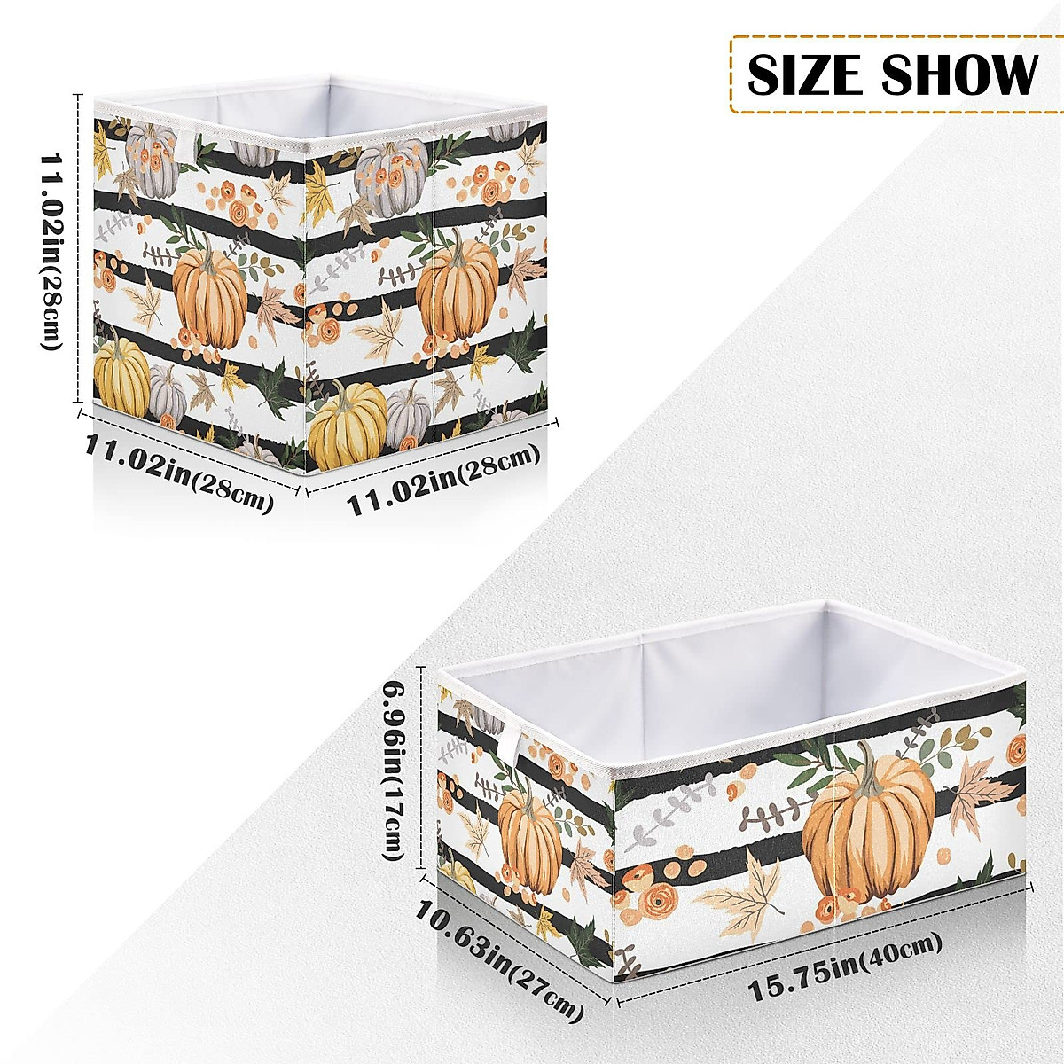 Autumn Fall Pumpkins Thanksgiving Day Storage Basket Storage Bin Rectangular Collapsible Toy Bins Empty Gift Baskets Organizer for Boys Girls Toys