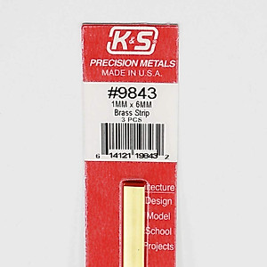 K&S 9843 Brass Strip, 1.0mm Thick x 6mm Wide x 300mm Long, 3 Pieces, Made in The USA