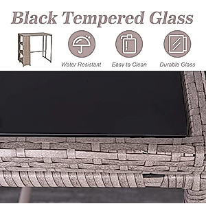 Sundale Outdoor 5 Piece Patio Bar Set, Counter Height Outside Rattan Dining Set, Garden High Top Gray Wicker Bar Height Set of 5, Galss Tabletop and Stools Furniture Set with Cushions, Steel