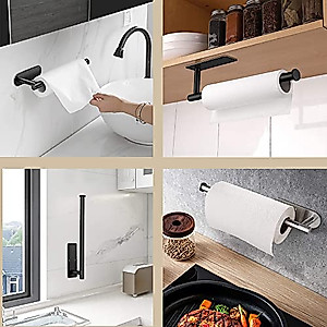 Angjiny Paper Towel Holder Wall Mount, Self Adhesive Or Drilling Under Cabinet Kitchen, Stainless Steel Paper Towel Roll Rack, Towel Roll Hanger for Bathroom(Silver)