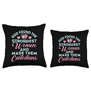Cool Custodian Gifts for Women Custodian Cute God Found The Strongest Women Throw Pillow, 16x16, Multicolor