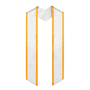 GraduationMall Plain Graduation Honor Stole Angled End White With Gold Trim Unisex Adult 72" Long