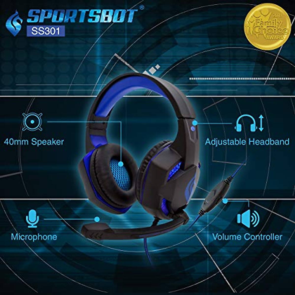 SportsBot SS301 Blue LED Gaming Over-Ear Headset Headphone, Keyboard ...