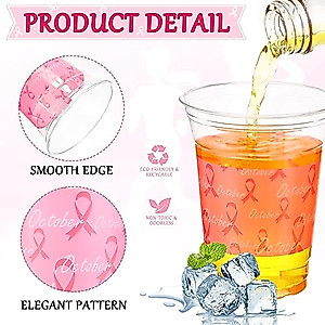 Nuenen 72 Pcs 12 oz Breast Cancer Awareness Clear Disposable Plastic Cups Pink Ribbon Breast Cancer Decorations for Believe Hope Ribbon Printed Party Drinking Cups for Tableware Supply (Pink)