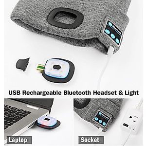 Bluetooth Beanie Hat with Light, Unique Tech Gifts for Men Husband Him Teen, Wireless Headphones for Fishing Jogging Working, Christmas Stocking Stuffers Black