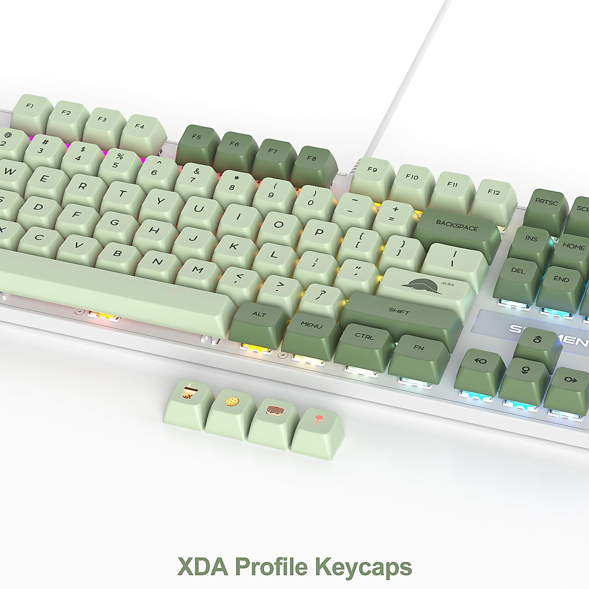 Fogruaden Full Size Mechanical Keyboard, Green Matcha Keyboard, Wired USB 104 Keys RGB Backlit Gaming Keyboard with Number Pad, Red Switches, NKRO Mechanical Keyboard for Windows Laptop PC Gamer