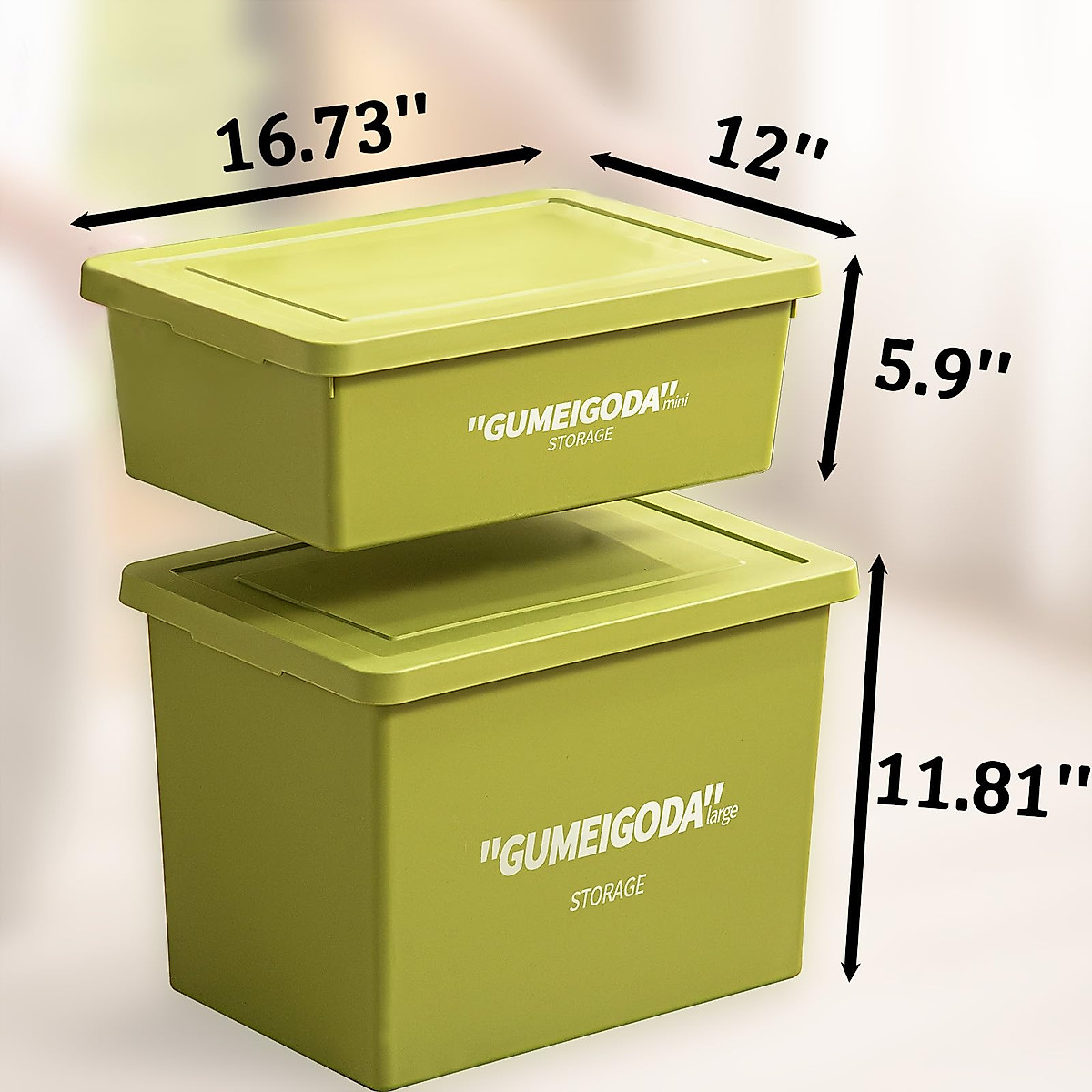 Storage Bins With Lids Set of 4, Green Stackable Boxes,Lid Buckles Bins,Garage container,Shelves, Office,Bedroom,Outdoors Plastic Storage Box for Organizing clothes,books,snacks,sundries（Green,4M）