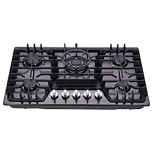 Anlyter 30 Inch Gas Cooktop, 5 Burners Built-in Gas Stovetop Stainless Steel LPG/NG Convertible Gas Stove Dual Fuel Sealed Gas Hob - Black
