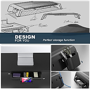 Fenge Dual Monitor Stand, Adjustable Length and Angle, Organizer with Removable Slot Drawer Tablet Phone Holder, Computer Monitor Riser for 2 Monitors, Black, G04C1122B