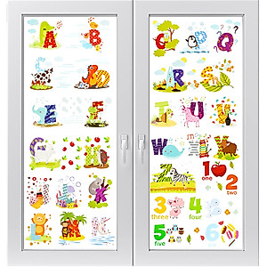 9 Pieces Alphabet Window Cling for Kids ABC Preschool Numbers Educational Peel and Classroom Stickers Removable for Kids Playroom Bedroom Nursery Living Room Decorations