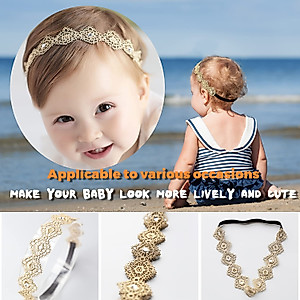 DANMY Baby Girl Super Elastic Headband,Cotton Lace Toddler Hair Band,Infant Soft Turban Hair Accessories Set (gold 1pcs)