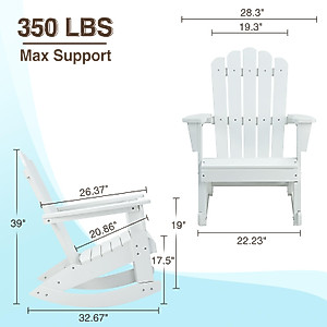 Psilvam Outdoor Adirondack Patio Rocking Chair, Poly Lumber Porch Rocker with High Back, Outdoor Rocking Chairs Set of 2 (White)