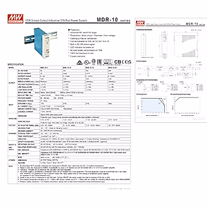 DynMach MDR-10-24 DIN Rail Mounted Power Supply - Input: 85-264VAC; Output: 12VDC, 0.42A, 10W; High Efficiency and Stability, Engineered for Small Scale Industrial Applications