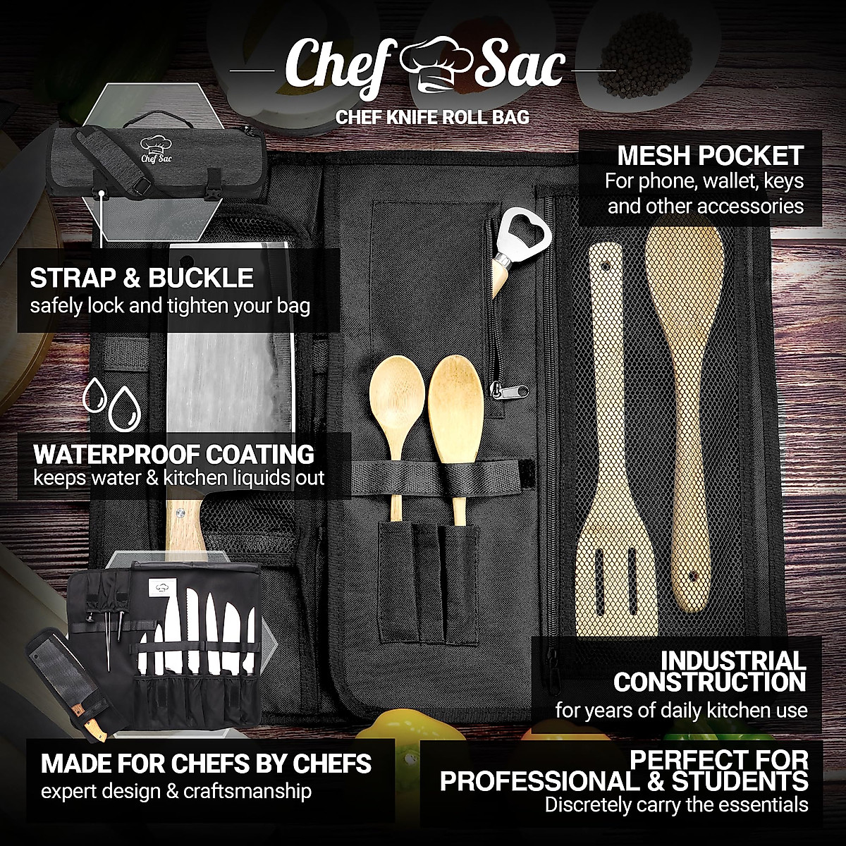 Chef Knife Roll Bag | 8+ Slots for Knives & Kitchen Tools | Water Resistant Knife Bag | Knife Carrying Case Only, Tools Not Included | Chef Knife Bag for Professional Chefs & Culinary Students (Blue)
