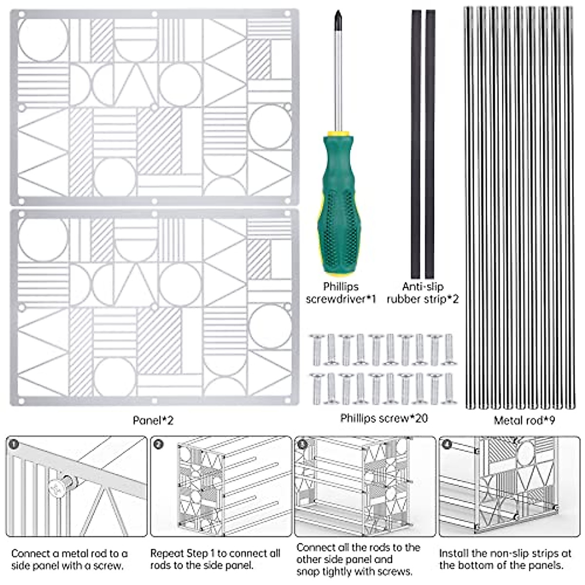 NiHome Silver 3-Tier Shoe Rack - Geometric Patterned Multi-Layered Organizer for Small Spaces with 6 Pair Storage Capacity, Ideal for Closets, Hallways, Entryways, Living Rooms and Bedrooms