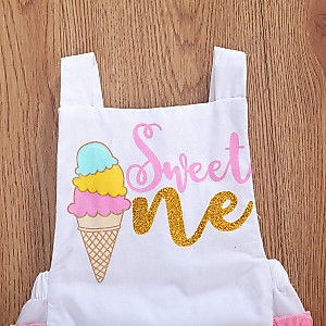 Cute Baby Girl First Birthday Outfit Halter Romper Ice Cream Cake Smash Bodysuit Sunsuit (A-White, 12-18 Months)