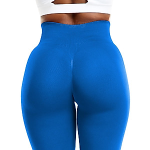 VOYJOY Athletic Workout Scrunch Leggings for Women High Waist Seamless Gym Pants Tummy Control Amplify Tights Deep Blue S