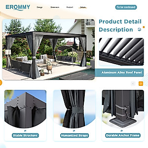 EROMMY 10X12 Pergola Louvered Outdoor Hard Top Pergola with Aluminum Frame and Adjustable Metal Rainproof Roof for Garden & Patio, Curtains and Netting Included, White…