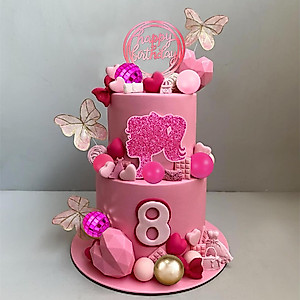 Hot Pink Girl Cake Toppers with Pink Gold Balls Mirror Ball Doll Cake Toppers for Wedding Baby Shower Anniversary Girl Birthday Themed Party Supplies (Style 2)