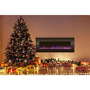 Electric Fireplace - 54 Inch No Heat Wall Mounted Fireplace with LED Flames, Remote, Timer, and Adjustable Brightness by Northwest (Black)