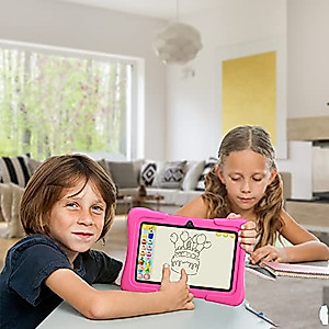 JUNINKE Kids Tablet, Kids for Tablet, 7-inch IPS High-Definition Display Screen, Anti-Blue Light Protective Film, Android 11.0, with a 1.2m Anti-Drop case, 2 Years Replacement (Pink)