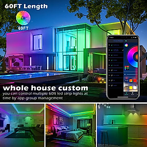 AILBTON Led Strip Lights,60ft Led Light Strip Music Sync Color Changing RGB Led Strip Built-in Mic,Bluetooth App Control LED Tape Lights with Remote,5050 RGB Rope Light Strips