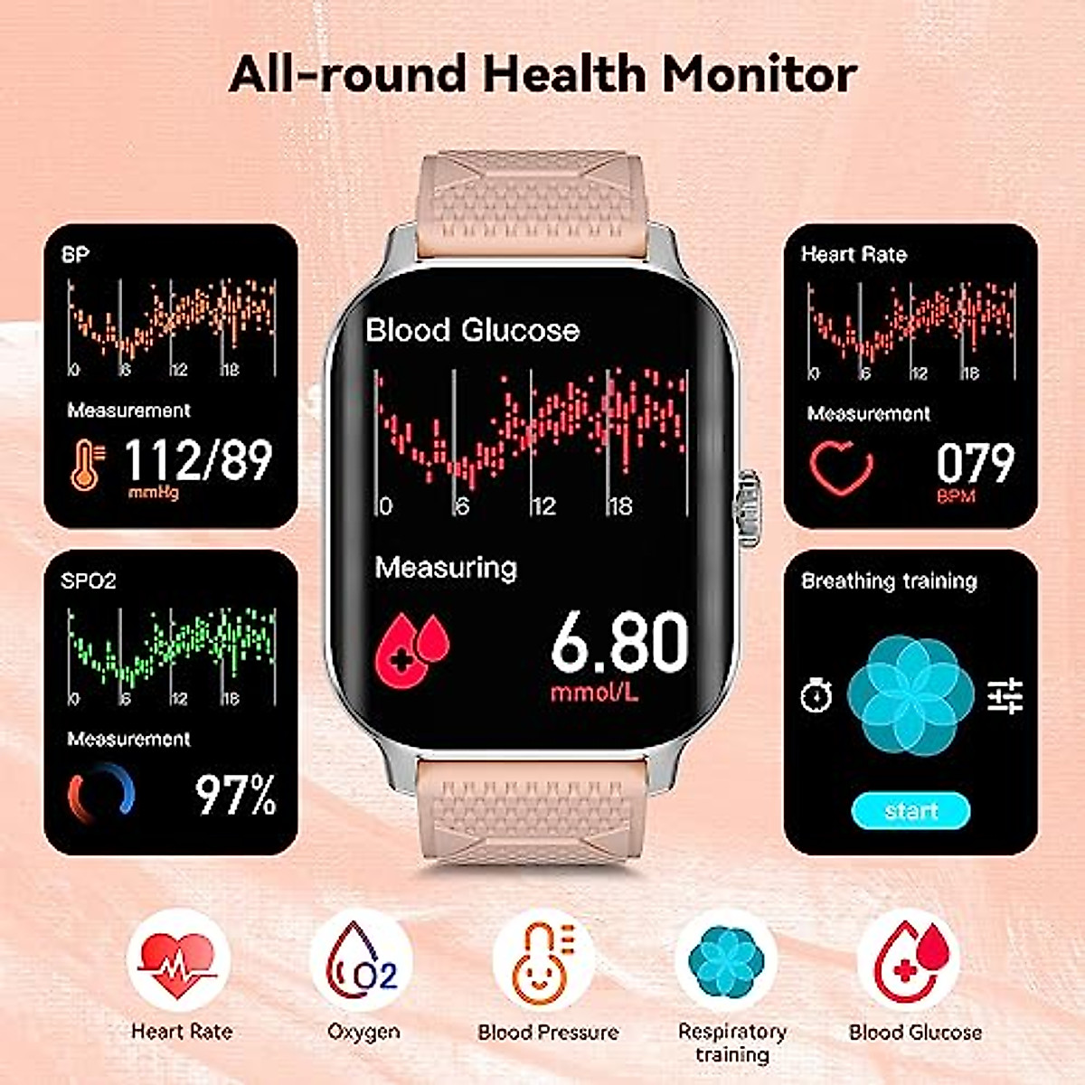 Smart Watches for Women,100+ Sport Modes Fitness Watch with Health Blood Pressure Monitor, Step Calorie Counter, Sleep Tracker, 2.02'' Touch Screen Bluetooth Digital Watch for Android iOS Compatible