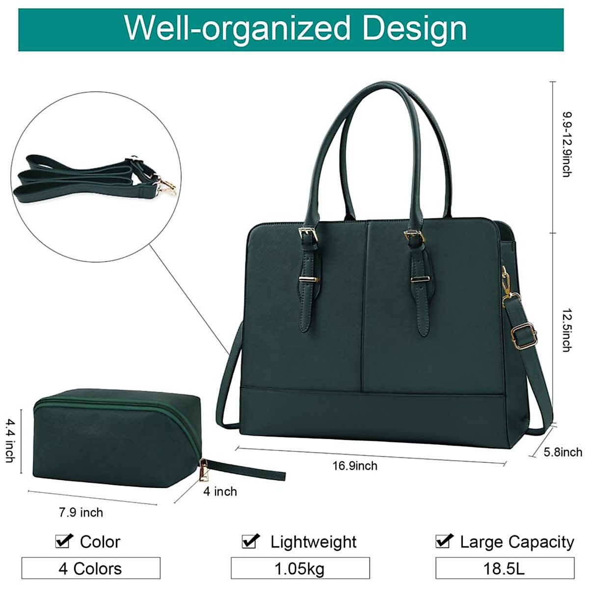 Laptop Bag for Women Leather Work Tote 15.6 Inch Laptop for Computer Bag Waterproof Business Office Professional Large Capacity Handbag Shoulder Bag