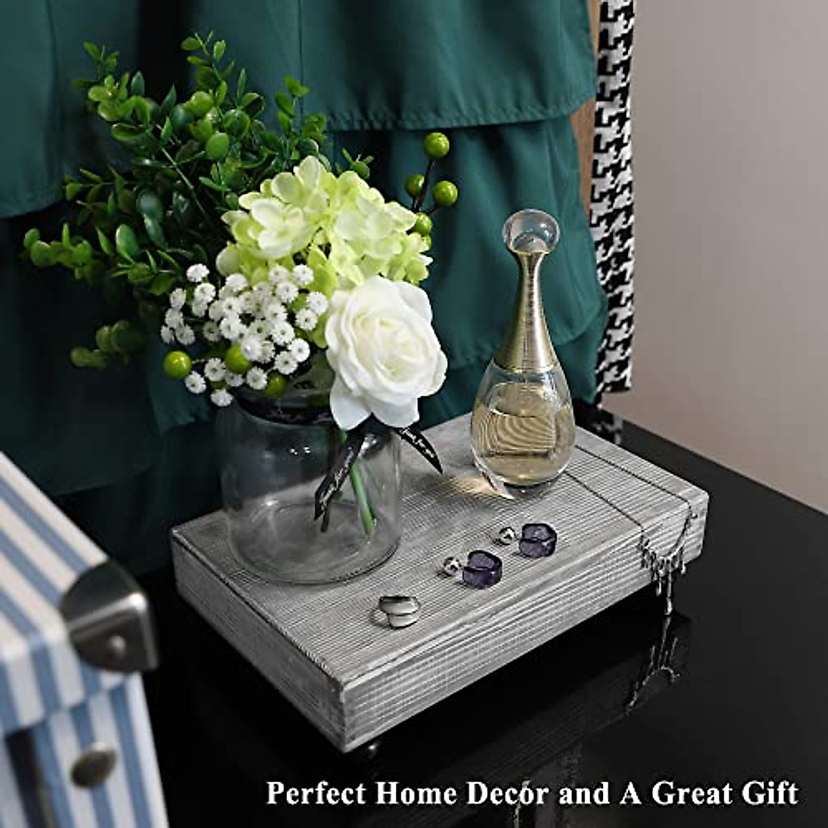 GBtroo Wood Riser for Display – Premium Home Decor for Bathroom – Display Stand with Non-Slip Mat – Eye-Catching Wooden Tray Sink Organizer – Charming in Any Home