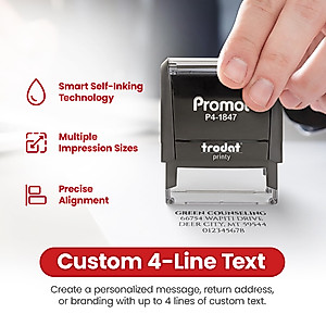 Promot Self Inking Personalized Stamp - Up to 4 Lines of Personalized Text, Custom Address Stamp, Office Stamps, Customized Stamp, Custom Stamps Self Inking with Easy to Change Ink Cartridge (Small)