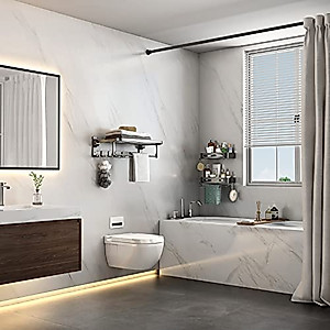 MUSTORN Bathroom Towel Rack with Towel Bar and Hooks 23.6 in Foldable Towel Shelf Wall Mounted Lavatory Towel Organizer Modern Gray Finish