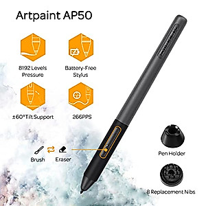 GAOMON PD1161 Drawing Tablet 11.6 Inch IPS Tilt Support Pen Display - Drawing Pad with 8 Shortcuts and 8192 Levels Battery-Free AP50 Stylus Black