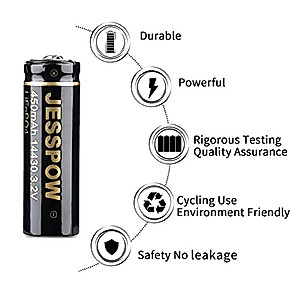 JESSPOW 14430 3.2 Volt Rechargeable Solar Battery with Charger, Rechargeable LiFePo4 Batteries [ 450mAh 3.2V 8Pack ] for Outdoor Garden Light, Solar Panel Light, Shaver, Flashlight (NOT AA Battery)