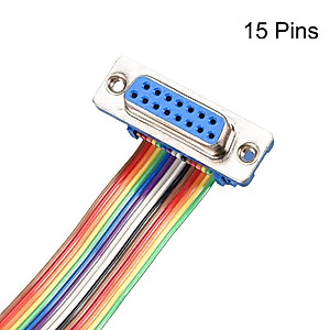 Tool parts IDC Rainbow Wire Flat Ribbon Cable DB15 F/F Connector 2.54mm Pitch 19.7inch Long
